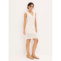 bonprix Strickkleid aus Baumwoll-Mix, wei&szlig;, Gr.52/54 (XXL), Mit Bindeband am Ausschnitt, 50% Baumwolle