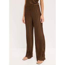 bonprix Palazzo-Hose aus strukturiertem Plissee, braun, Gr.44/46 (L), Palazzo-Hose mit Schlupfbund
