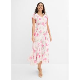 bonprix Jumpsuit mit V-Ausschnitt, rosa, Gr.48, Jersey-Overall mit flie&szlig;endem Chiffon-&Uuml;berwurf