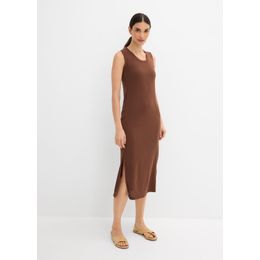 bonprix Leichtes Strickkleid aus Viskose-Mix, braun, Gr.52/54 (XXL), gerade geschnittenes Strickkleid mit Schlitz, aus Viskose