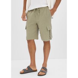 bonprix Regular Fit Cargobermuda aus luftigem Musselin, grau, Gr.58, Moderne Schlupf-Bermuda mit Cargotaschen, aus 100% Baumwolle,Musselin
