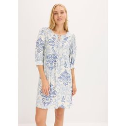 bonprix Minikleid aus Viskose-Mix, blau, Gr.44, Mit Schn&uuml;rung am Ausschnitt
