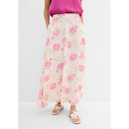bonprix Maxirock aus reiner Viskose, rosa, Gr.50, Bequemer Maxi-Rock mit Gummizug und h&uuml;bschen Bl&uuml;ten Print