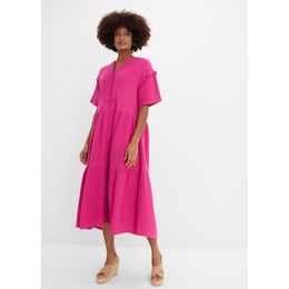 bonprix Midikleid aus weichem Musselin, pink, Gr.38, Mit kurzen &Auml;rmeln und R&uuml;schen am &Auml;rmelsaum, 100% Baumwolle