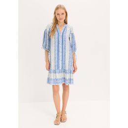 bonprix Minikleid aus softem Viskose-Mix, blau, Gr.48, Mit Schn&uuml;rung an den &Auml;rmeln