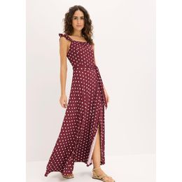 bonprix Maxikleid aus nachhaltiger Viskose, rot, Gr.44/46 (L), Modernes langes Kleid mit R&uuml;schen und Schlitz, aus Viskose