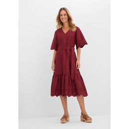 bonprix Midikleid aus reiner Baumwolle, rot, Gr.42, Mit kurzen &Auml;rmeln und Bindeband, aus 100% Baumwolle