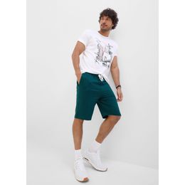 bonprix Shirt und Shorts (2-tlg.Set), wei&szlig;, Gr.60/62 (XXL), L&auml;ssiges 2er-Set aus Regular-Fit T-Shirt mit stylischem Frontprint und bequemen Bermuda-Jogpants mit elastischem Bund und coolen Prints aus reiner Bio-Baumwolle, aus 100% Baumwolle