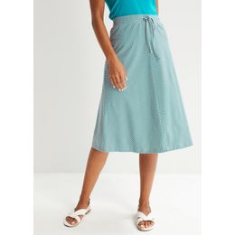 bonprix Jersey-Rock mit Streifen knieumspielend, petrol, Gr.48/50 (XL), Knieumspielender Rock mit asymmetrischen Streifen, 95% Baumwolle (organic)