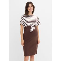 bonprix 3-in-1 Umstands- und Stillkleid mit Shirt (2-tlg. Set), braun, Gr.48/50 (XL), Kleid und separates Shirt f&uuml;r die Schwangerschaft und danach, 95% Baumwolle (organic)