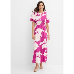 bonprix Maxikleid aus reiner Baumwolle, pink, Gr.40, modisches Maxikleid aus reiner Baumwolle mit floralem Print, 100% Baumwolle
