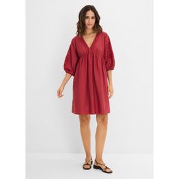 bonprix Blusenkleid aus reiner Baumwolle, rot, Gr.46, Blusenkleid mit Stickerei, aus 100% Baumwolle