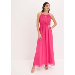 bonprix Maxikleid aus feinem Chiffon mit Drapierung, pink, Gr.46, Modern und feminin: Chiffonkleid in Maxi-L&auml;nge mit Perl-Applikation am Ausschnitt