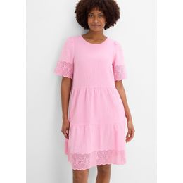 bonprix Kleid aus Musselin mit Lochstickerei, rosa, Gr.52, Ein tolles Piece f&uuml;r den Sommer, aus 100% Baumwolle,Musselin