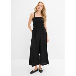 bonprix Jumpsuit aus flie&szlig;ender Viskose, schwarz, Gr.44, Sommerlicher Jumpsuit mit Smok und abnehmbaren Tr&auml;gern, aus Viskose