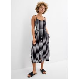bonprix Sommerliches Jerseykleid mit Knopfleiste und Streifen, schwarz, Gr.52/54 (XXL), Kleid im eleganten Stil, mit Spaghetti-Tr&auml;gern. Ab Taille mittig mit einer kleinen Knopfleiste bis zum Saum versehen, aus Viskose
