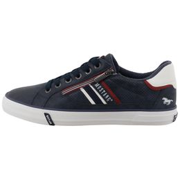 Sneaker Mustang Shoes "Giuliano", Herren, Gr. 43, navy, Lederimitat, Schuhe Sneaker, Freizeitschuh, Halbschuh, Schn&uuml;rschuh mit modischem Lochmuster