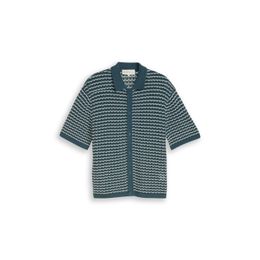 Tom Tailor Denim Herren Strick-Poloshirt mit Lochmuster, gr&uuml;n, Gemustert, Gr. XXL