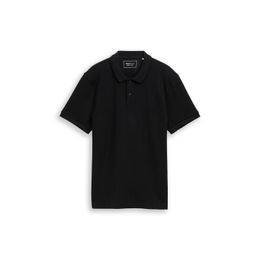 Tom Tailor Denim Herren Poloshirt mit Rippstruktur, schwarz, Uni, Gr. XXL