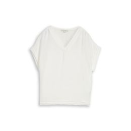 Tom Tailor Damen Loose Fit Bluse mit V-Ausschnitt, wei&szlig;, Uni, Gr. 36