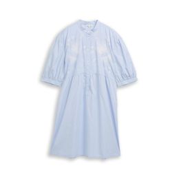 Tom Tailor Damen Loose Fit Kleid mit Blumen-Stickerei, blau, Uni, Gr. 38