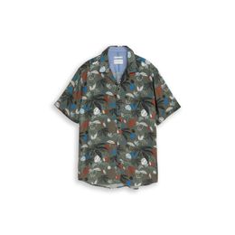 Tom Tailor Herren Regular Fit Resort Kurzarmhemd aus Viskose, gr&uuml;n, Gemustert, Gr. XXL