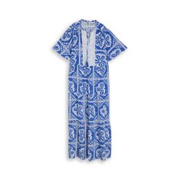 Tom Tailor Damen Loose Fit Maxi-Kleid mit Muster, blau, Gemustert, Gr. 36