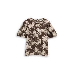 Tom Tailor Denim Damen Crinkle T-Shirt mit Ballon&auml;rmeln, braun, Gemustert, Gr. XXL