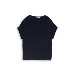 Tom Tailor Damen Loose Fit Bluse mit V-Ausschnitt, blau, Uni, Gr. 34