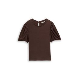Tom Tailor Denim Damen Crinkle T-Shirt mit Ballon&auml;rmeln, braun, Uni, Gr. XXL