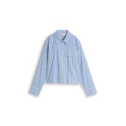 Tom Tailor Denim Damen Boxy Fit Hemdbluse aus Baumwolle, blau, Gestreift, Gr. XXL