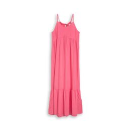 Tom Tailor Denim Damen Maxi-Kleid mit Volants, rosa, Uni, Gr. XXL