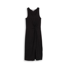 Tom Tailor Denim Damen Fitted Midi-Kleid mit Knotendetail, schwarz, Uni, Gr. L
