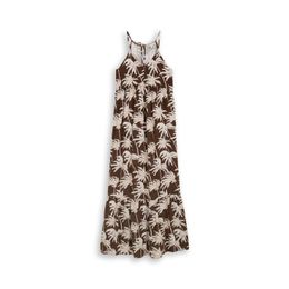 Tom Tailor Denim Damen Maxi-Kleid mit Volants, braun, Gemustert, Gr. XXL