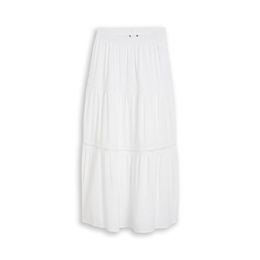 Tom Tailor Denim Damen Maxi-Rock mit Volants, wei&szlig;, Uni, Gr. XL