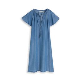 Tom Tailor Damen Loose Fit Kleid mit Quasten, blau, Uni, Gr. 34
