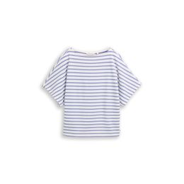 Tom Tailor Denim Damen Loose Fit T-Shirt mit Streifenmuster, wei&szlig;, Gestreift, Gr. XL