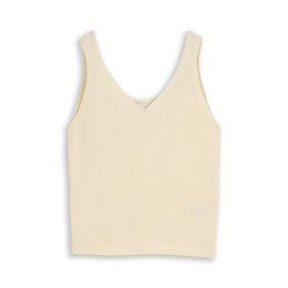 Tom Tailor Denim Damen Relaxed Fit Stricktop mit V-Ausschnitt, wei&szlig;, Uni, Gr. M