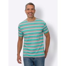 Rundhalsshirt CLASSIC "Shirt", Herren, Gr. 48/50, gr&uuml;n (grau, blaugr&uuml;n, geringelt), 60% Baumwolle, 40% Polyester, gemustert, gestreift, mehrfarbig, Rundhals, Shirts Rundhalsshirt