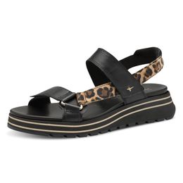 Keilsandalette Tamaris, Damen, Gr. 37, schwarz, leodruck, Leder, Lederimitat, unifarben, Schuhe, Trekkingsandale, Riemchensandale mit verstellbaren Klettverschl&uuml;ssen