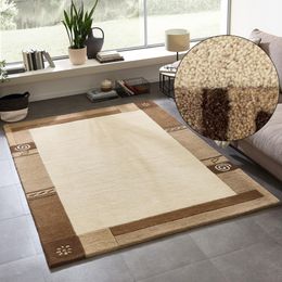 Wollteppich Theko "Tromso, Wolle, Handgefertigt, Bord&uuml;re mit Hoch-Tief-Effekt" Gr. 1, beige, B:60cm H:15mm L:90cm, Wolle, Teppiche, Wohnzimmer, Schlafzimmer, Esszimmer