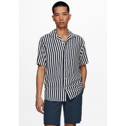 Only & Sons Kurzarmhemd ONLY & SONS "ONSWAYNE LIFE SS VISCOSE", Herren, Gr. L, N-Gr, blau (marineblaus), Web, Obermaterial: 100% Viskose, gestreift, normal, Hemden
