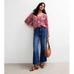 Rosa Chiffon-Bluse mit Tiermuster und R&uuml;schen