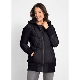 bonprix Steppjacke mit breitem Komfortbund und Kapuze, schwarz, Gr.42, Moderne Stepp-Jacke mit Kapuze in figurformender Passform