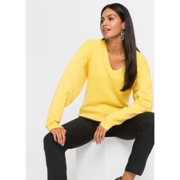 bonprix Oversize-Strick-Pullover, gelb, Gr.36/38 (S), Volumin&ouml;ser Oversize-Strick-Pullover mit Rippstrickdetails