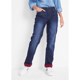 bonprix Straight-Jeans Mid Waist Thermo, blau, Gr.52, Schlupfjeans mit Fleece in der Innenseite, 66% Baumwolle