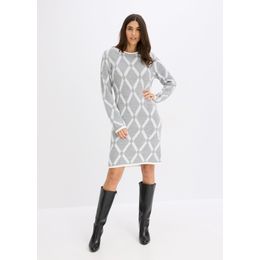 bonprix Strickkleid mit Rautenmuster aus Federgarn, grau, Gr.32/34 (XS), schickes Strickkleid mit Rautenmuster aus Federgarn