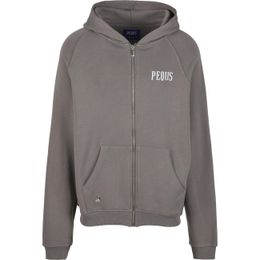 Sweatjacke PEQUS "PEQUS PEQUS Back Logo Zip Hoodie", Herren, Gr. L, grau, 100% Baumwolle, Sweatjacken Sweatjacke