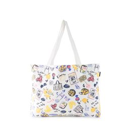 Tom Tailor Damen Strandtasche aus Canvas, wei&szlig;, Gemustert, Gr. ONESIZE