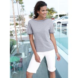 Kurzarmshirt Casual Looks "Shirt", Damen, Gr. 38, grau (grau, wei&szlig;), 50% Baumwolle, 50% Polyester, gemustert, gestreift, U-Boot-Ausschnitt, Shirts